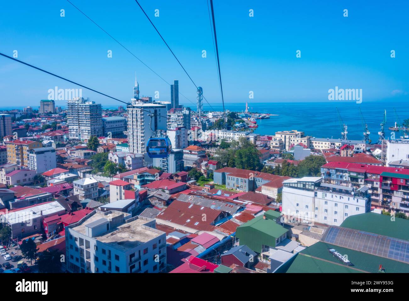 Batumi, Georgia, August 31, 2023: Argo cable car riding to downtown ...