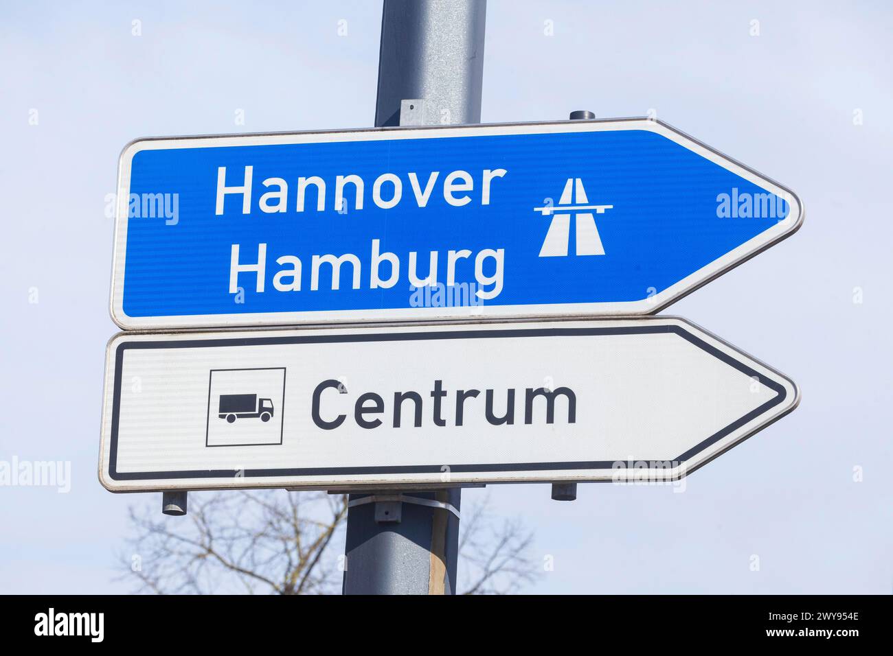 Signposts to the motorway, traffic signs, Germany Stock Photo - Alamy