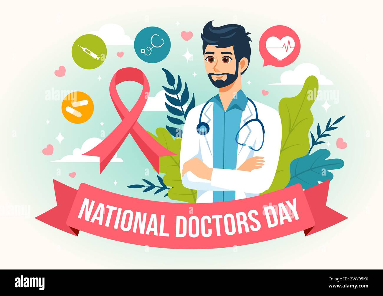 National Doctors Day Vector Illustration with Doctor, Stethoscope and ...