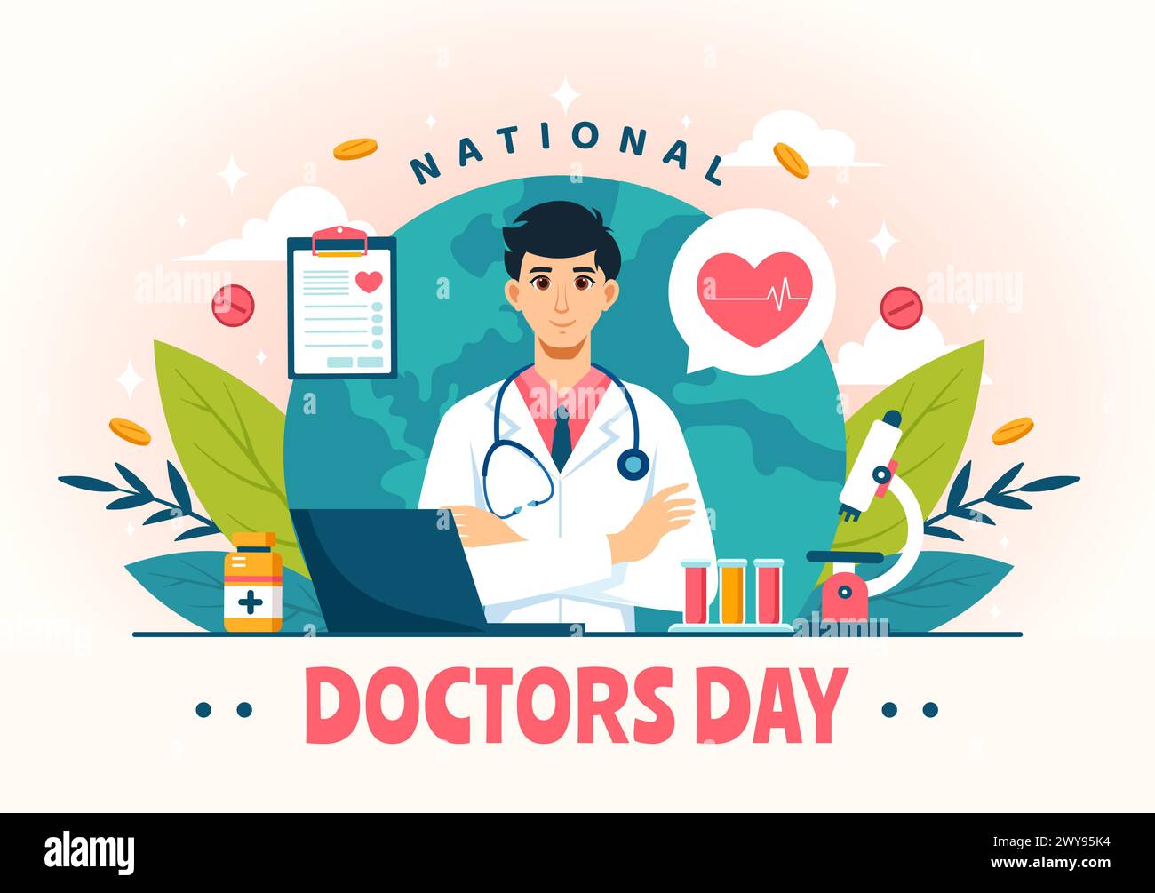 National Doctors Day Vector Illustration with Doctor, Stethoscope and ...
