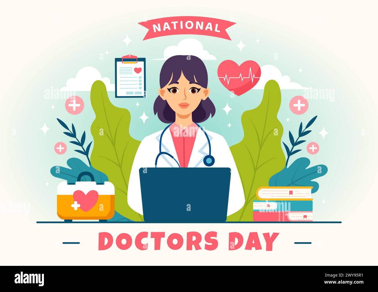 National Doctors Day Vector Illustration with Doctor, Stethoscope and ...
