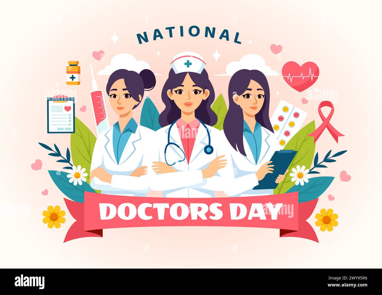 National Doctors Day Vector Illustration with Doctor, Stethoscope and ...