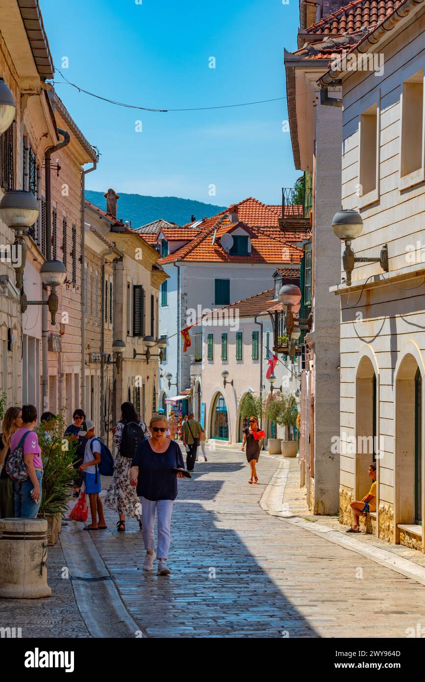 Herceg Novi, Montenegro, July 4, 2023: Restaurants on a street in the ...