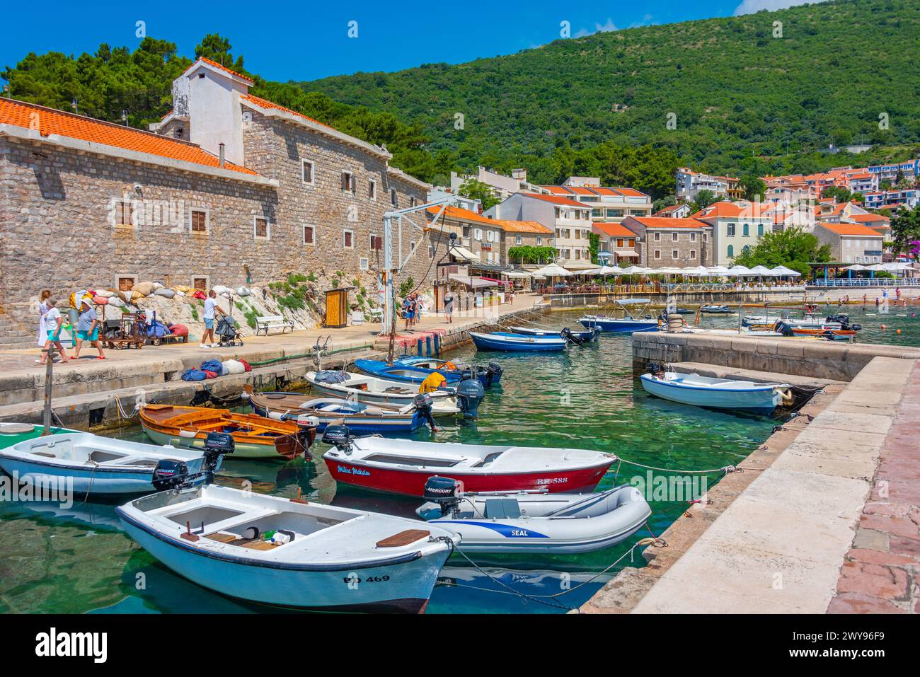 Petrovac, Montenegro, July 6, 2023: View of marina in Petrovac ...