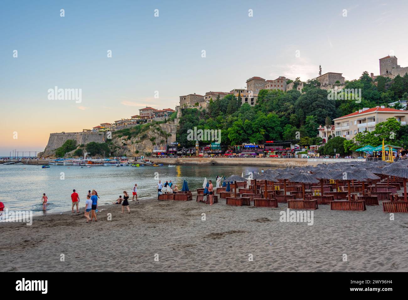 Ulcinj, Montenegro, July 6, 2023: Sunset view of a beach in Ulcinj ...