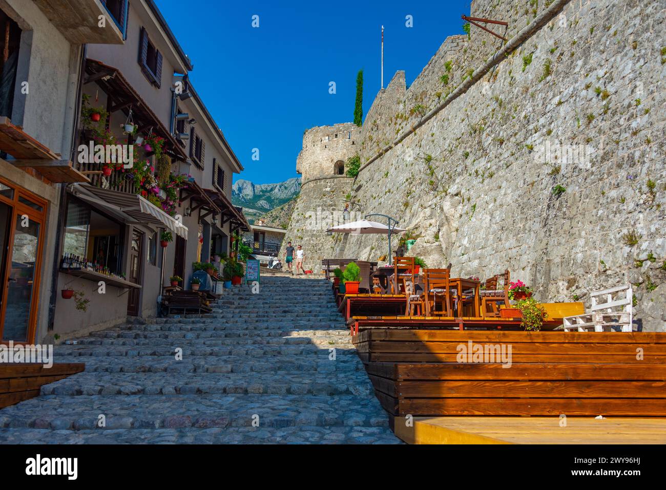 Stari Bar, Montenegro, July 6, 2023: Tourist street in front of the ...