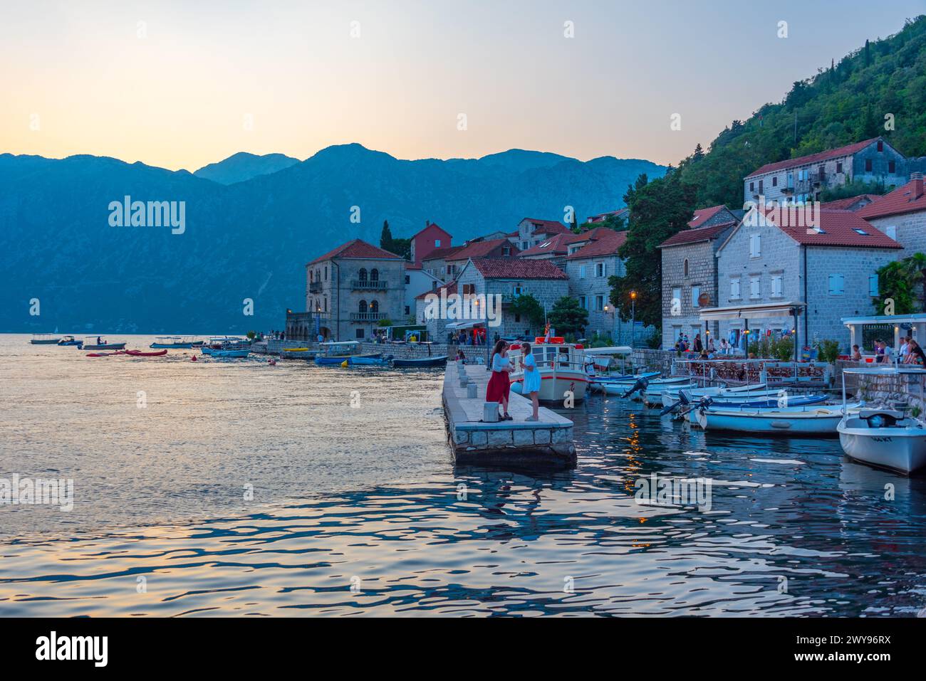 Perast, Montenegro, July 7, 2023: Sunset view of Perast town in ...