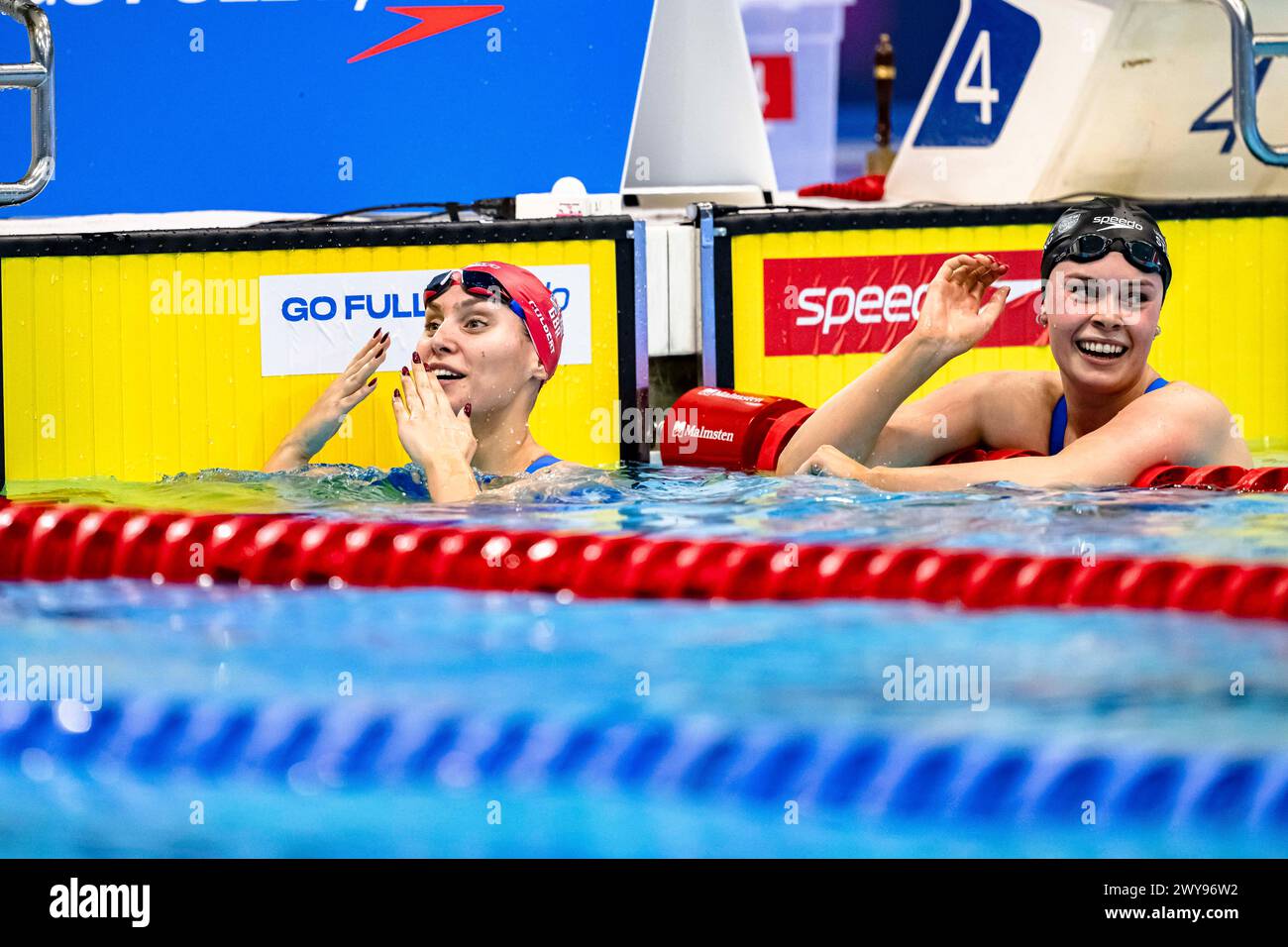 LONDON, UNITED KINGDOM. 04 April, 2024. Freya Colbert (left) celebrates ...