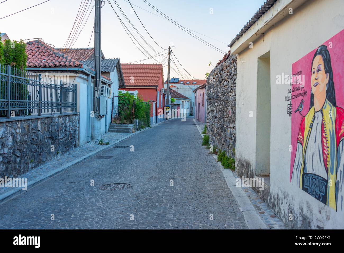 Podgorica, Montenegro, July 8, 2023: Narrow street in the old town of ...