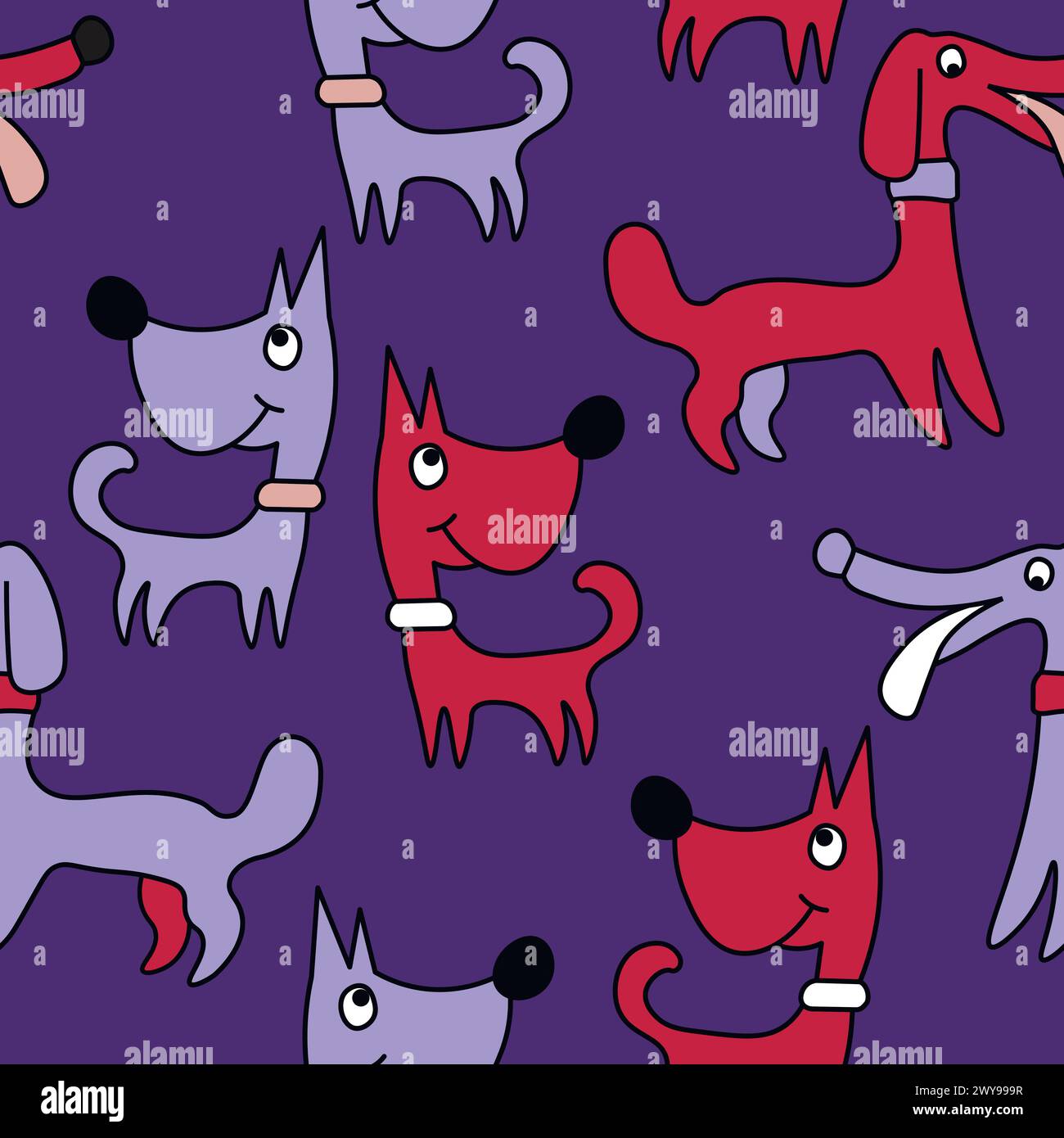 Vector seamless repeating childish pattern with cute dogs in ...