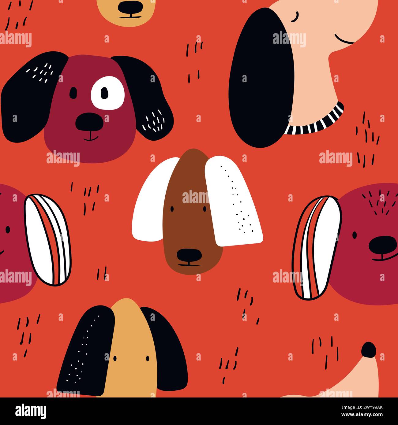 Vector seamless repeating childish pattern with cute dogs in ...