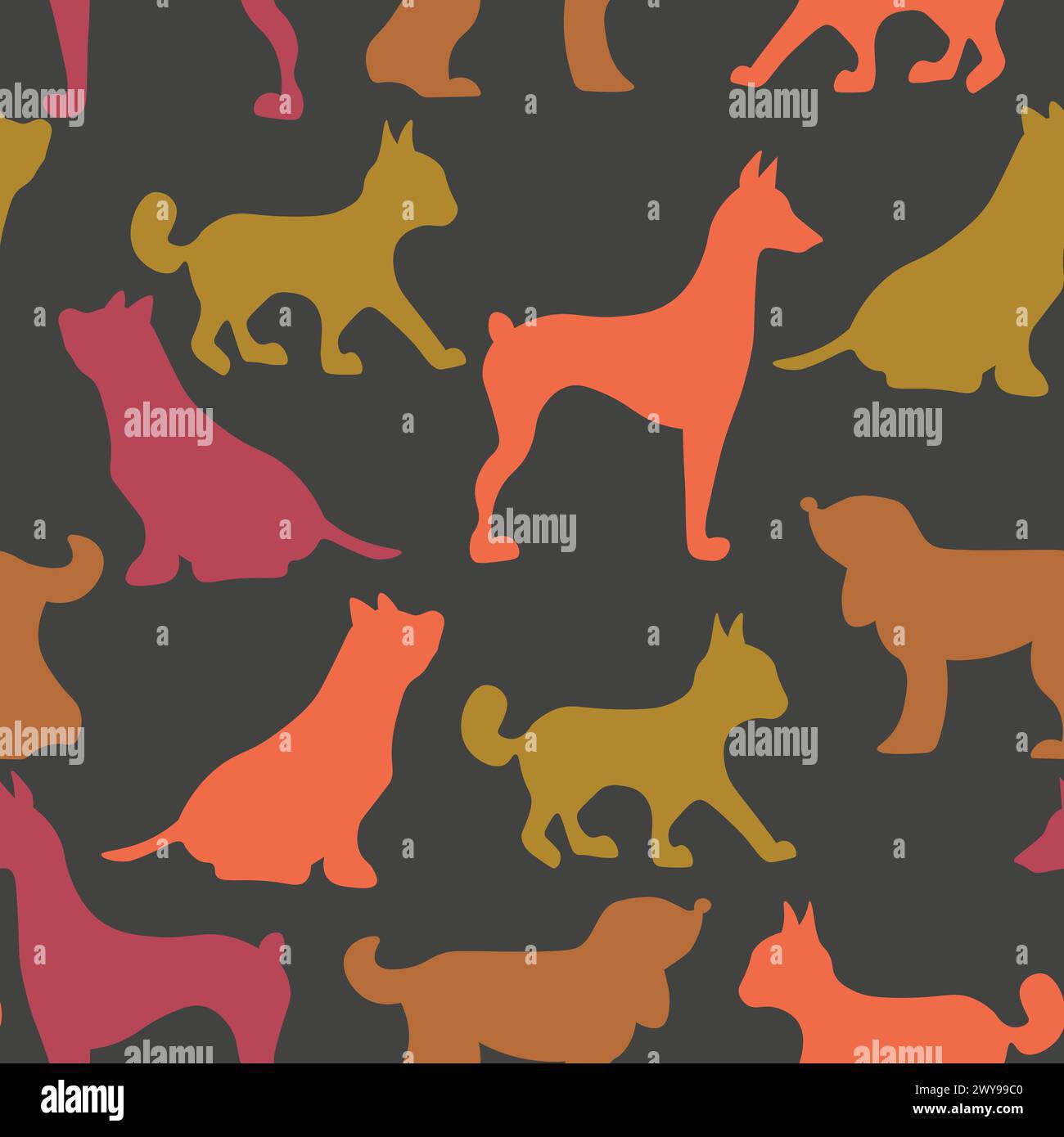 Vector seamless repeating childish pattern with cute dogs, cats in ...