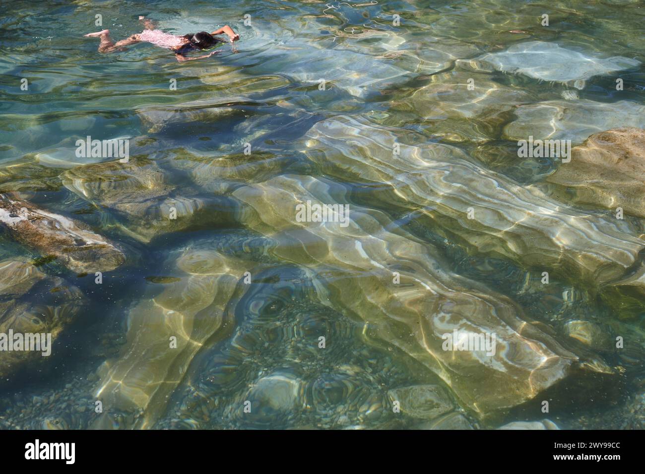 Thermal pool in archeological site of Hierapolis. Pamukkale landmark ...