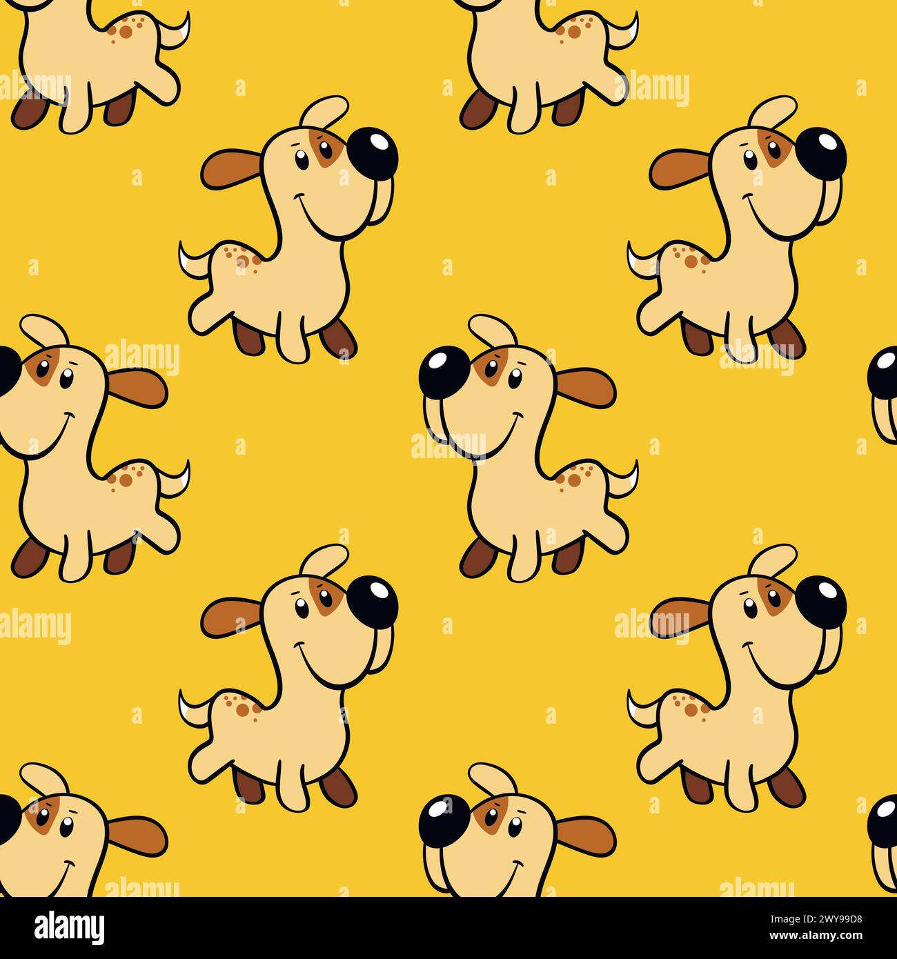 Vector seamless repeating childish pattern with cute dogs in doodle ...