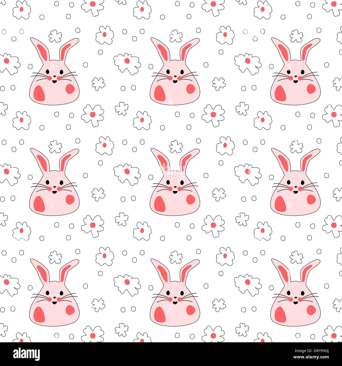 Seamless pattern with pink bunnies with flowers. Easter bunnies for ...