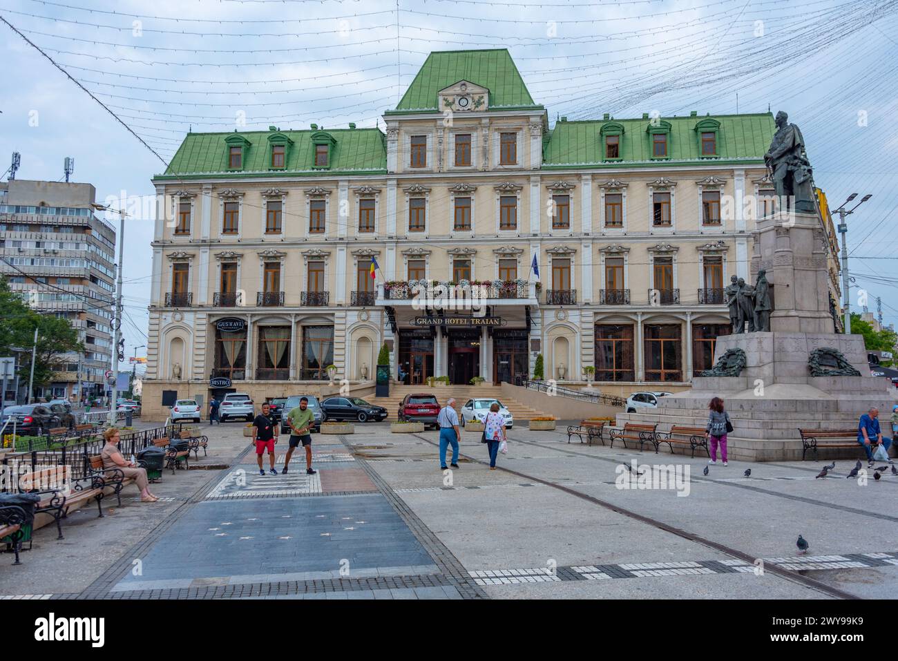 Iasi, Romania, August 23, 2023: Summer day at the Union square in Iasi ...