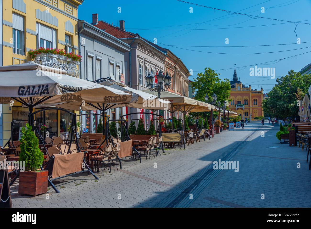 Novi Sad, Serbia, July 24, 2023: Street in the center of Serbian town ...