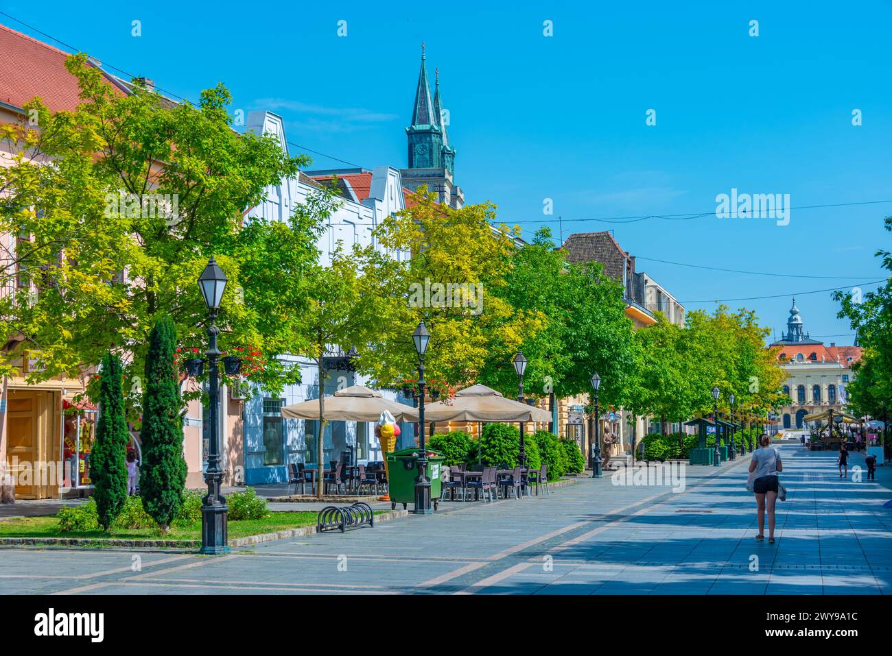 Sombor, Serbia, July 24, 2023: Street in the center of Serbian town ...