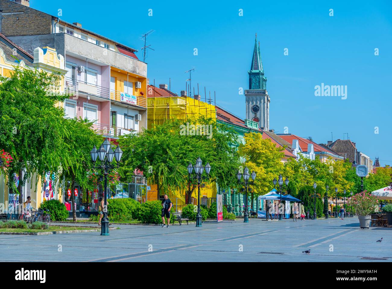 Sombor, Serbia, July 24, 2023: Street in the center of Serbian town ...