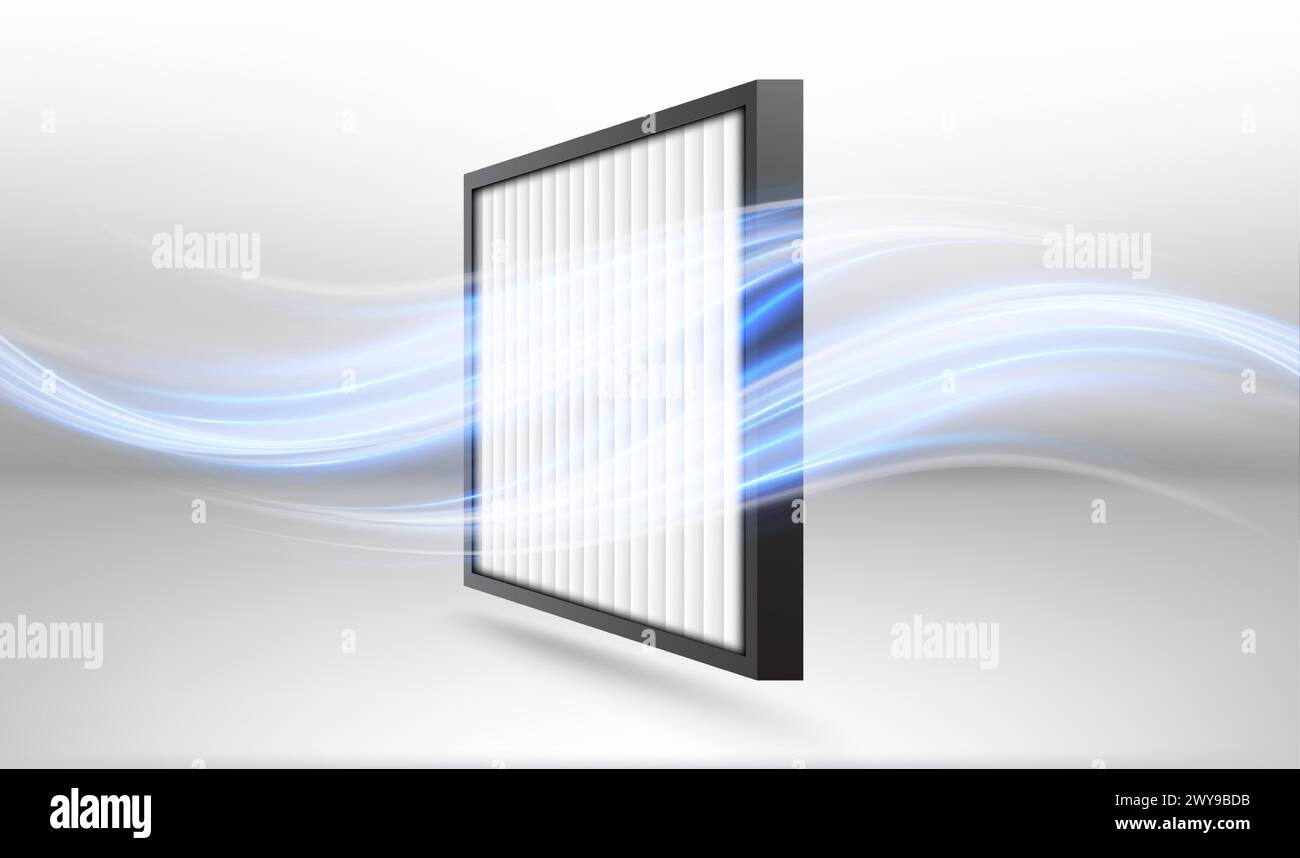 Air filter with blue waves effect. Antibacterial, dust, solid particle ...