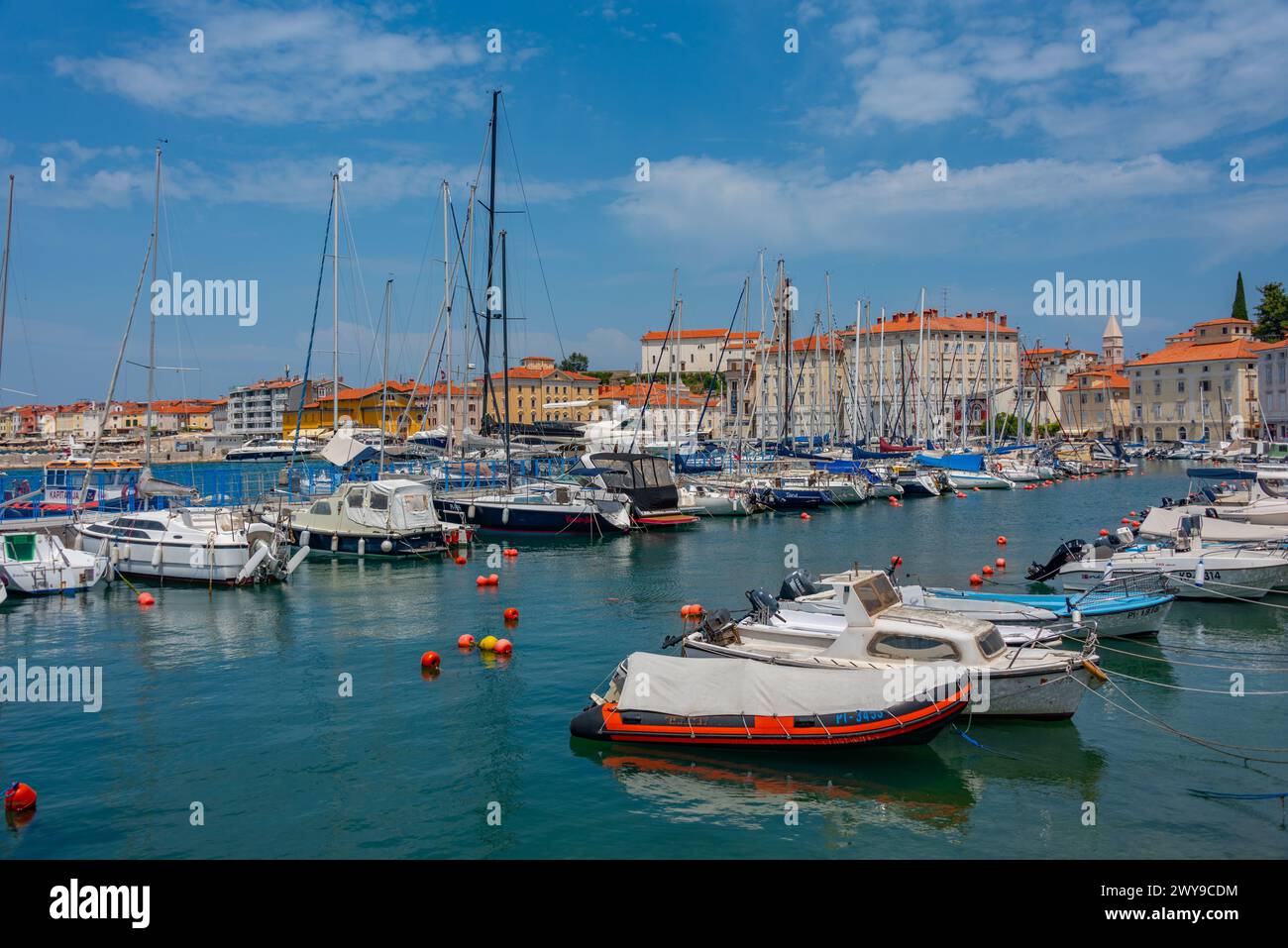 Piran, Slovenia, 23 June 2023: Boats mooring in the historical part of ...