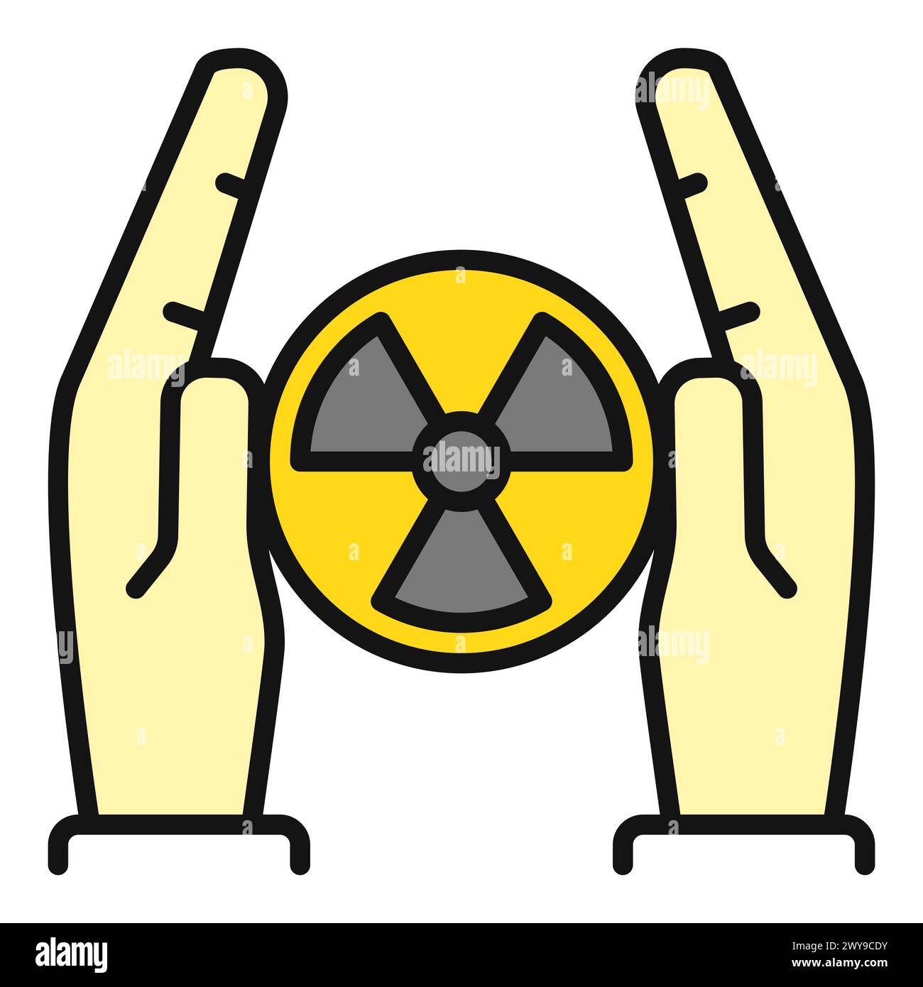Hands and Radiation symbol vector Radioactive concept colored icon or ...