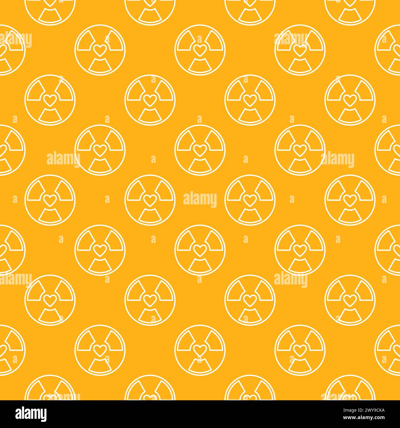 Heart with Radiation vector Radioactive concept yellow seamless pattern in outline style Stock ...