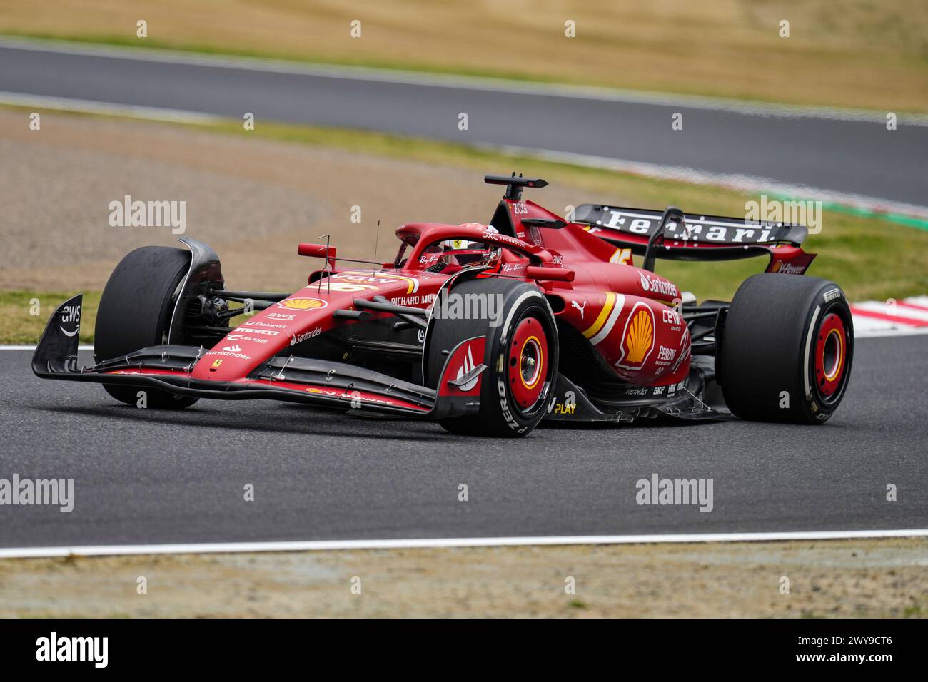 Suzuka, Japan. 5th Apr, 2024. Ferrari's driver Charles Leclerc of Monaco drives his car during ...