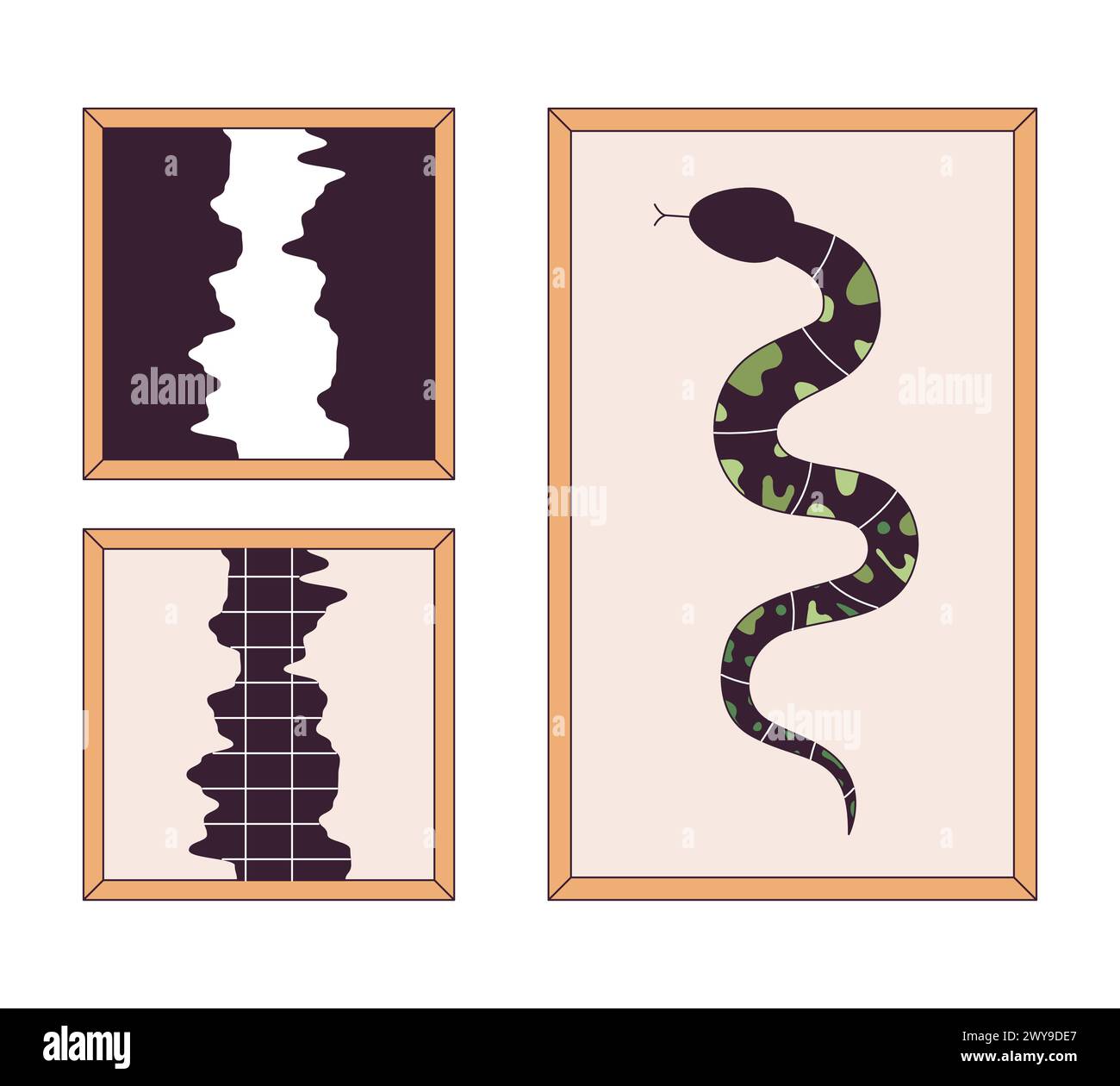 Decorative paintings in frames 2D linear cartoon objects set Stock ...