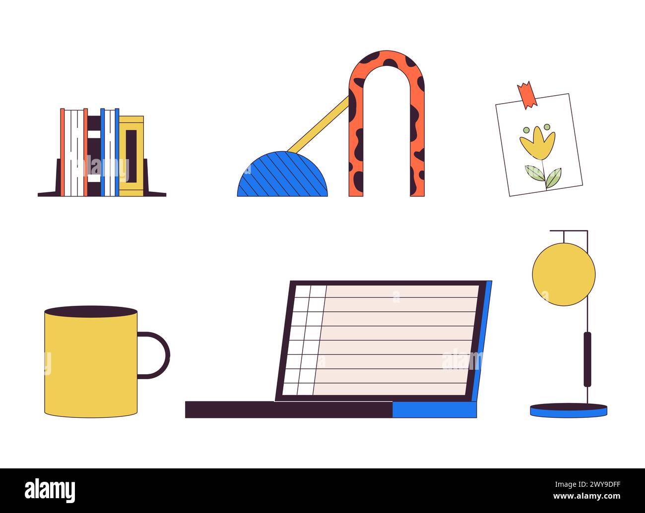 Domestic life details 2D linear cartoon objects set Stock Vector Image ...