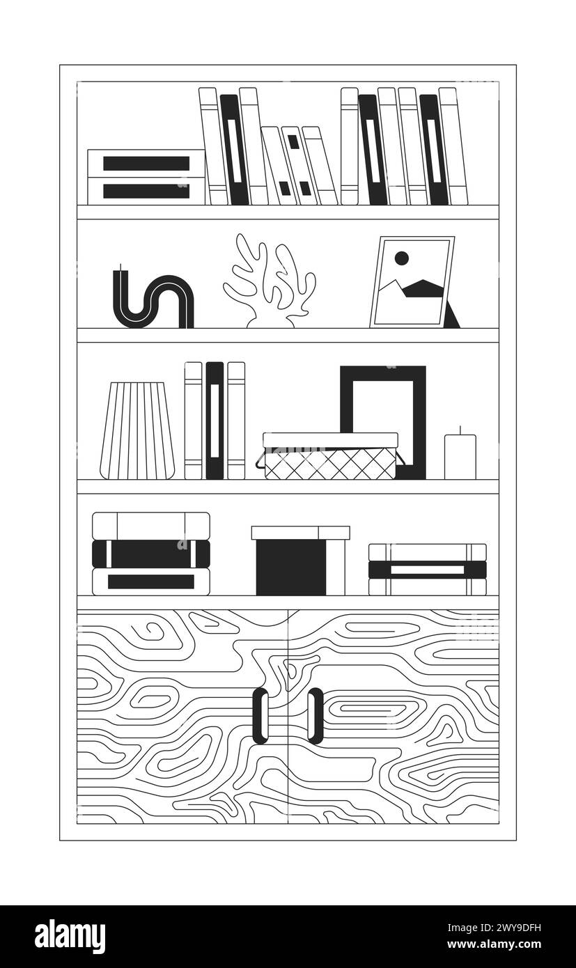 Wooden Cabinet With Decorative Accessories 2d Linear Cartoon Object Stock Vector Image And Art Alamy