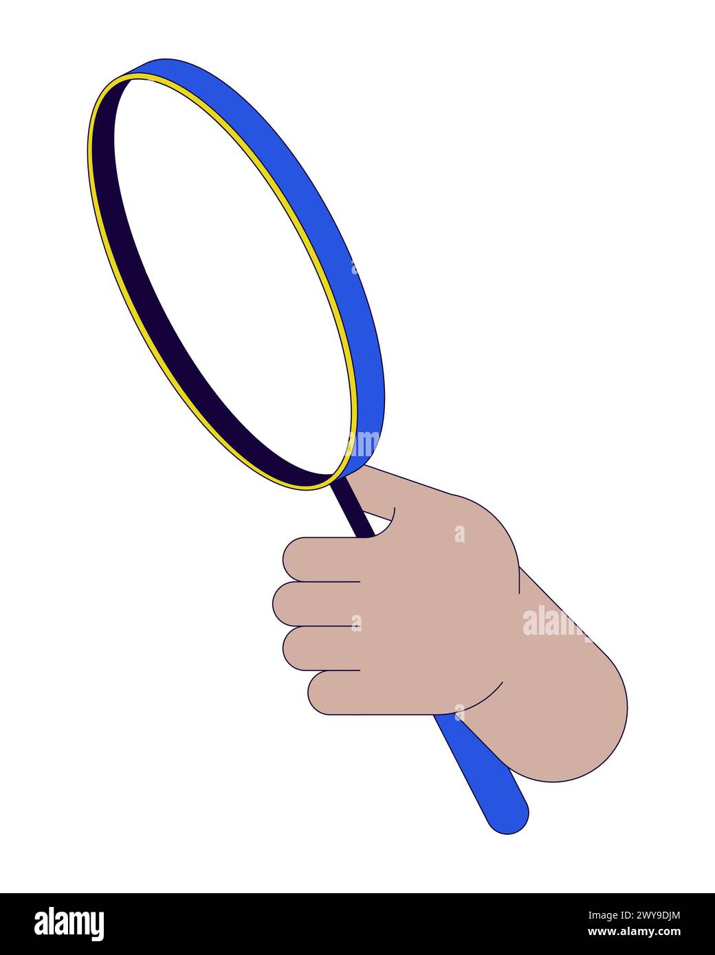 Zoom magnifying glass linear cartoon character hand illustration Stock ...