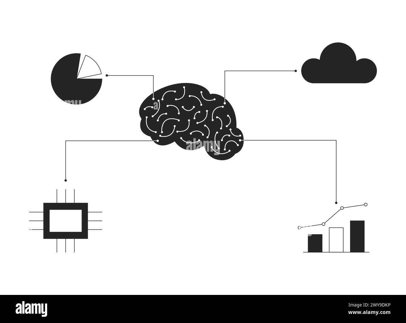 Ai Brain Analysis Tools Black And White 2d Line Cartoon Object Stock