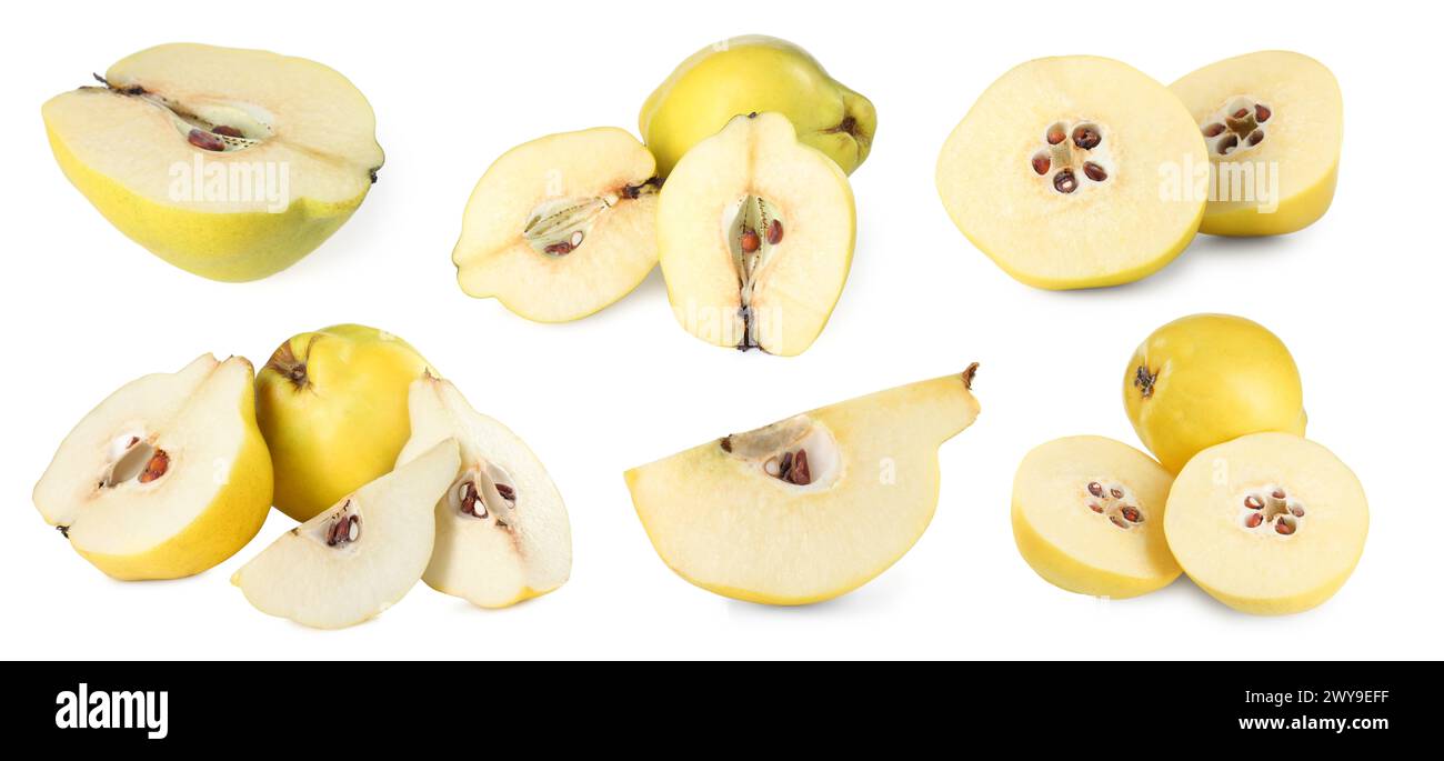Fresh ripe quince fruits isolated on white, set Stock Photo - Alamy