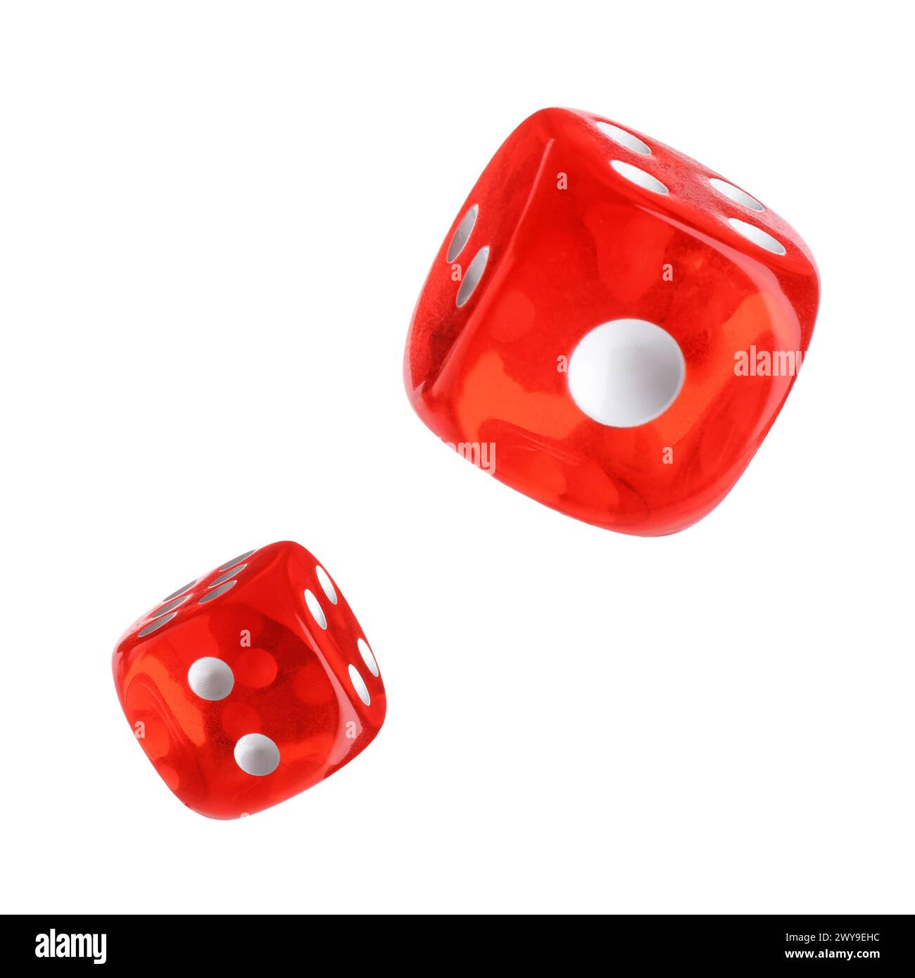 Two red dice in air on white background Stock Photo - Alamy