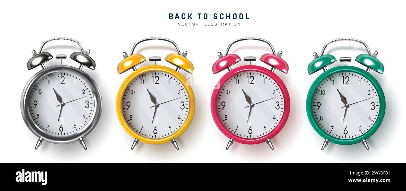 Back to school clock vector set design. Back to school with office ...