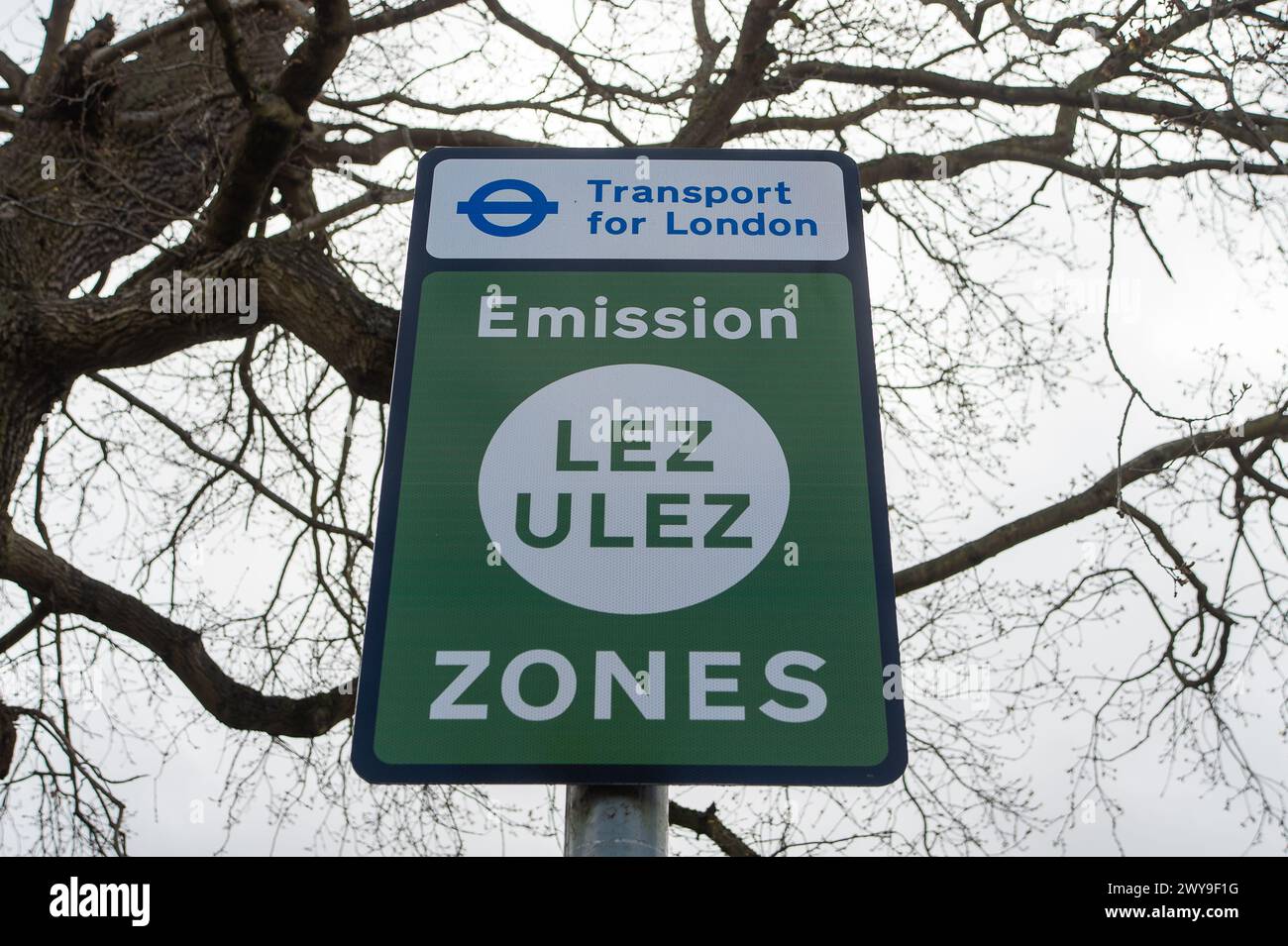 Harefield, UK. 4th April, 2024. A ULEZ sign in Harefield. The majority ...