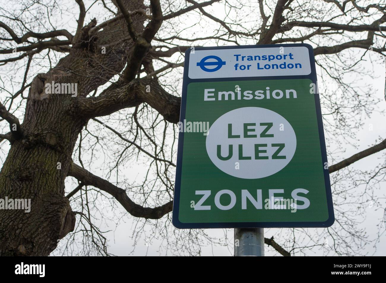 Harefield, UK. 4th April, 2024. A ULEZ sign in Harefield. The majority ...