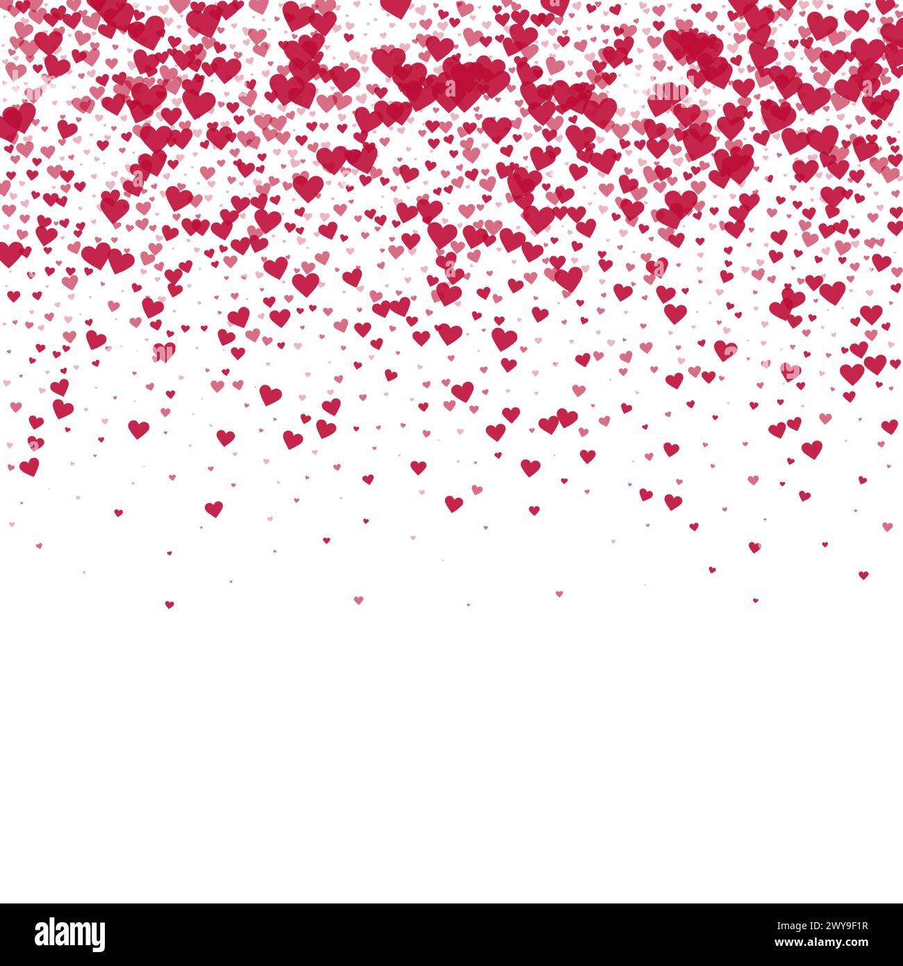 Valentine hearts, flying, falling down, floating. Red hearts scattered ...