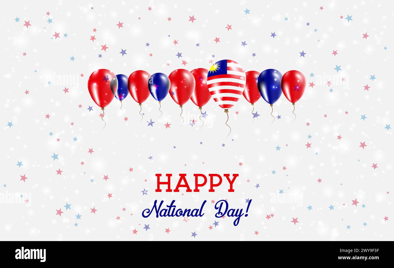 Malaysia Independence Day Sparkling Patriotic Poster. Row of Balloons ...