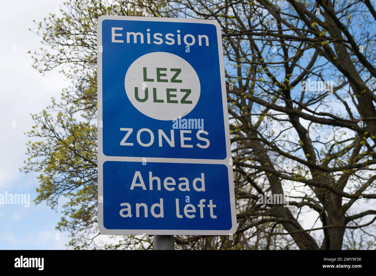 Harefield, UK. 4th April, 2024. A ULEZ sign in Harefield. The majority ...