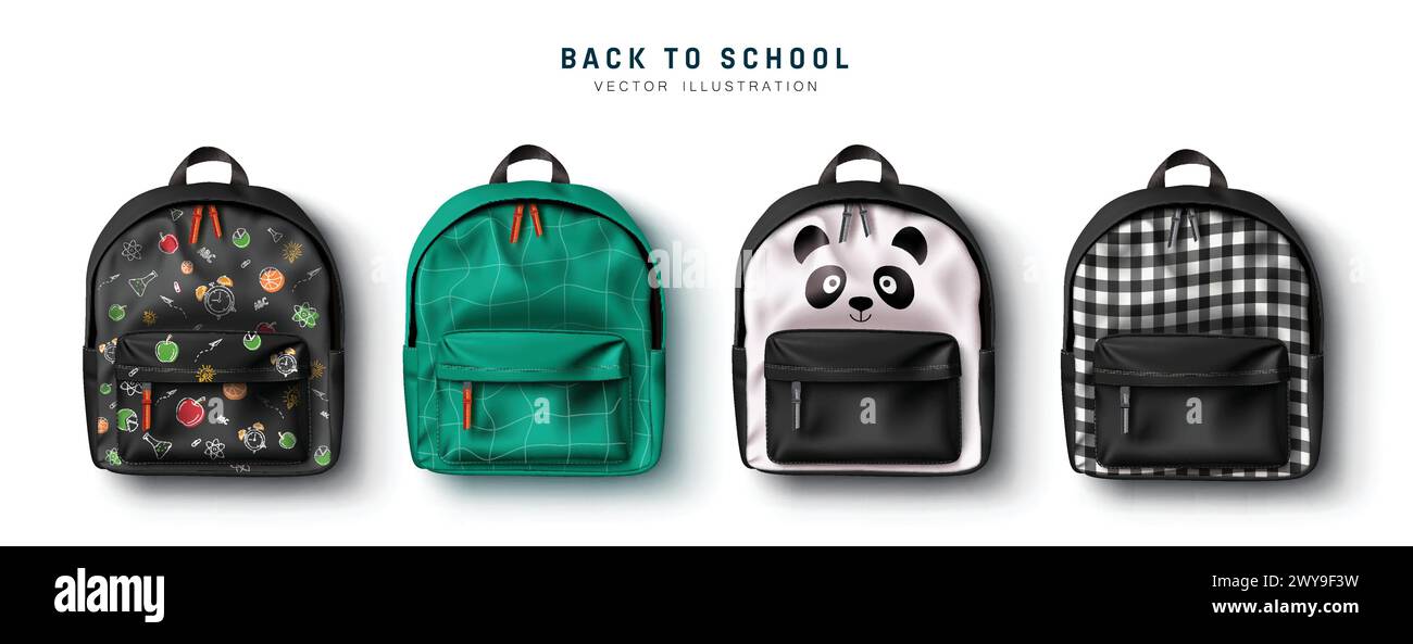 Back to school bag vector set design. School bag elements collection ...