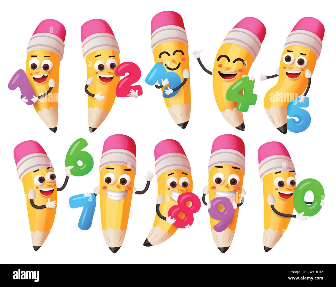 School pencil characters vector set design. Pencil cute cartoon ...