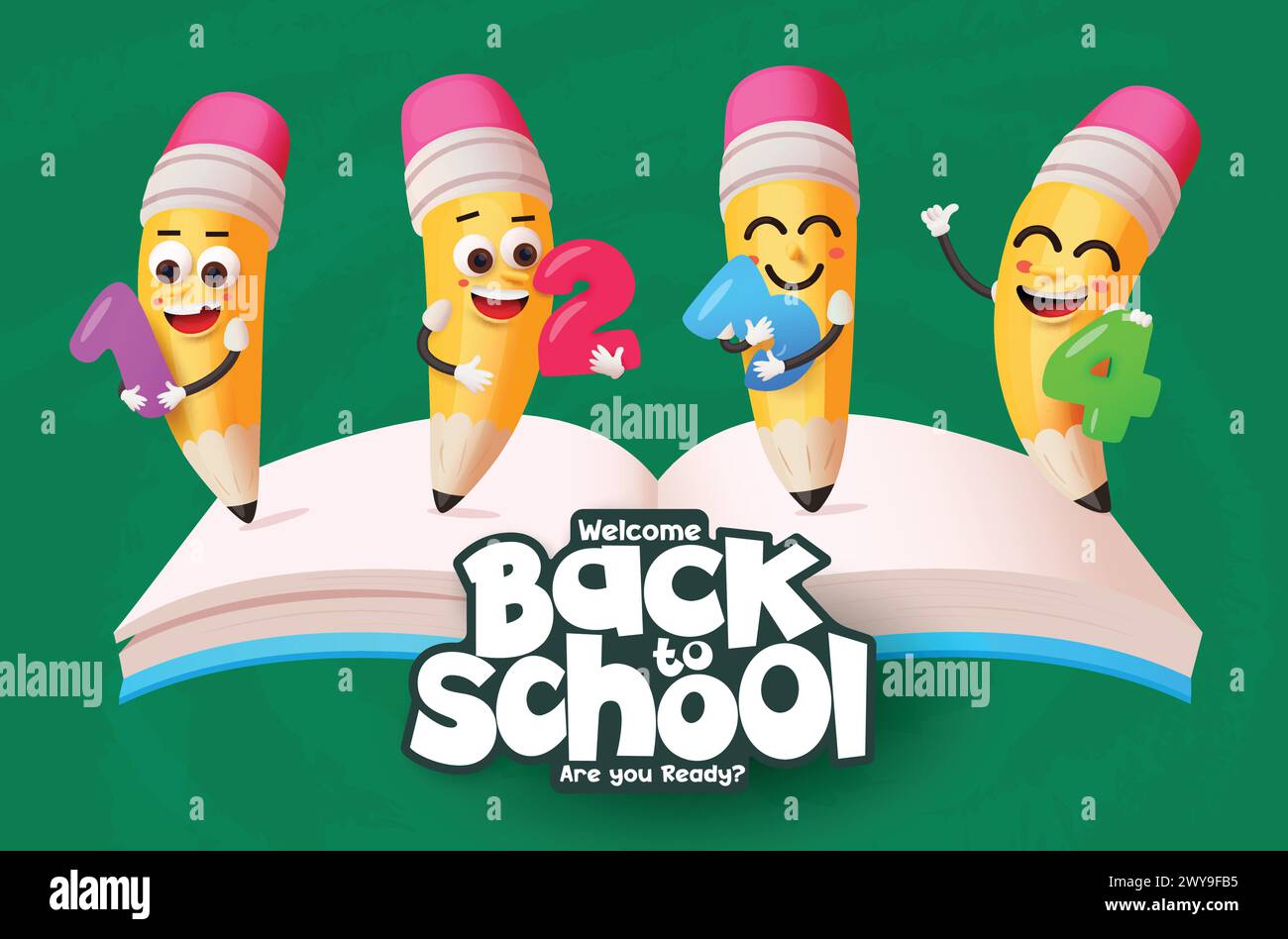 Back to school pencils characters vector design. Welcome back to school ...