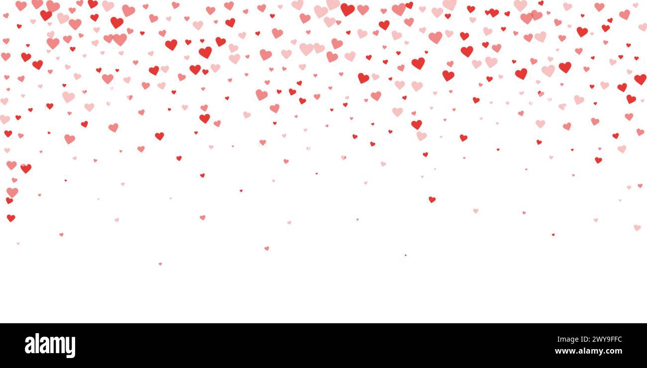 Falling hearts valentine card template. Red hearts scattered on white ...
