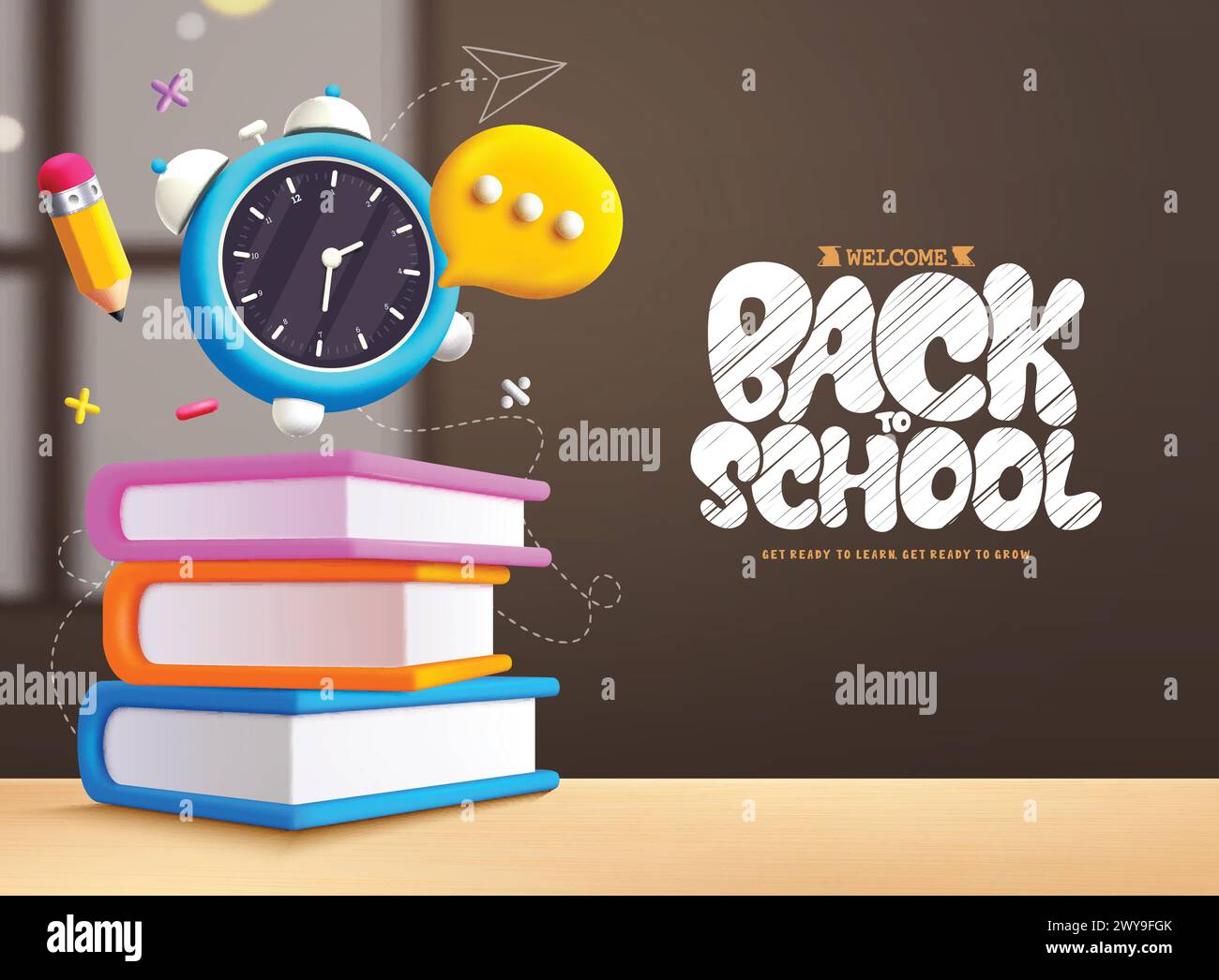 Back to school vector design. Welcome back to school greeting text with ...