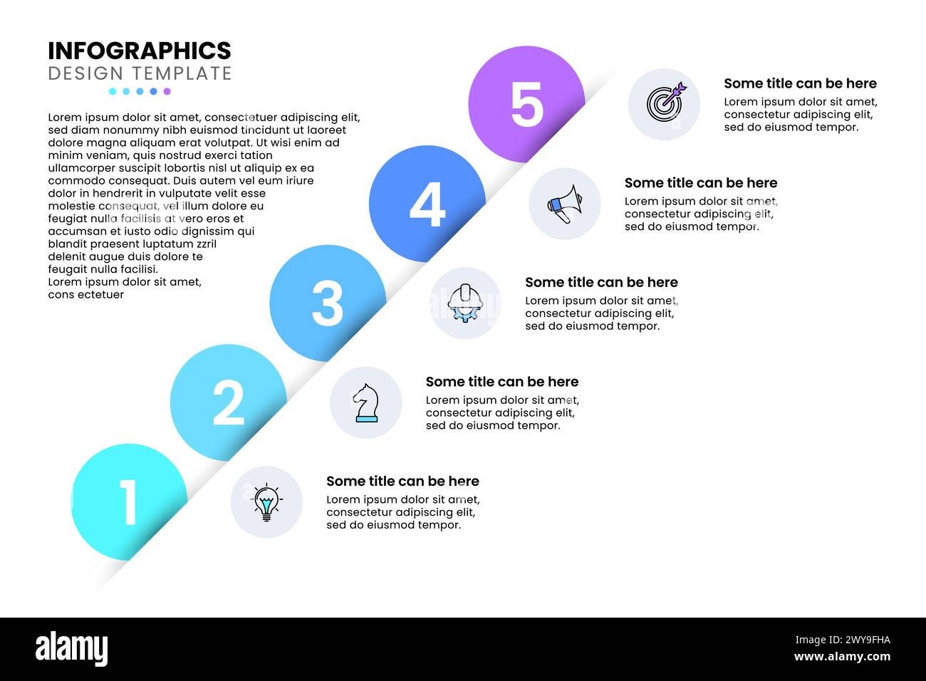 Infographic template with icons and 5 options or steps. Circles. Can be used for workflow layout ...