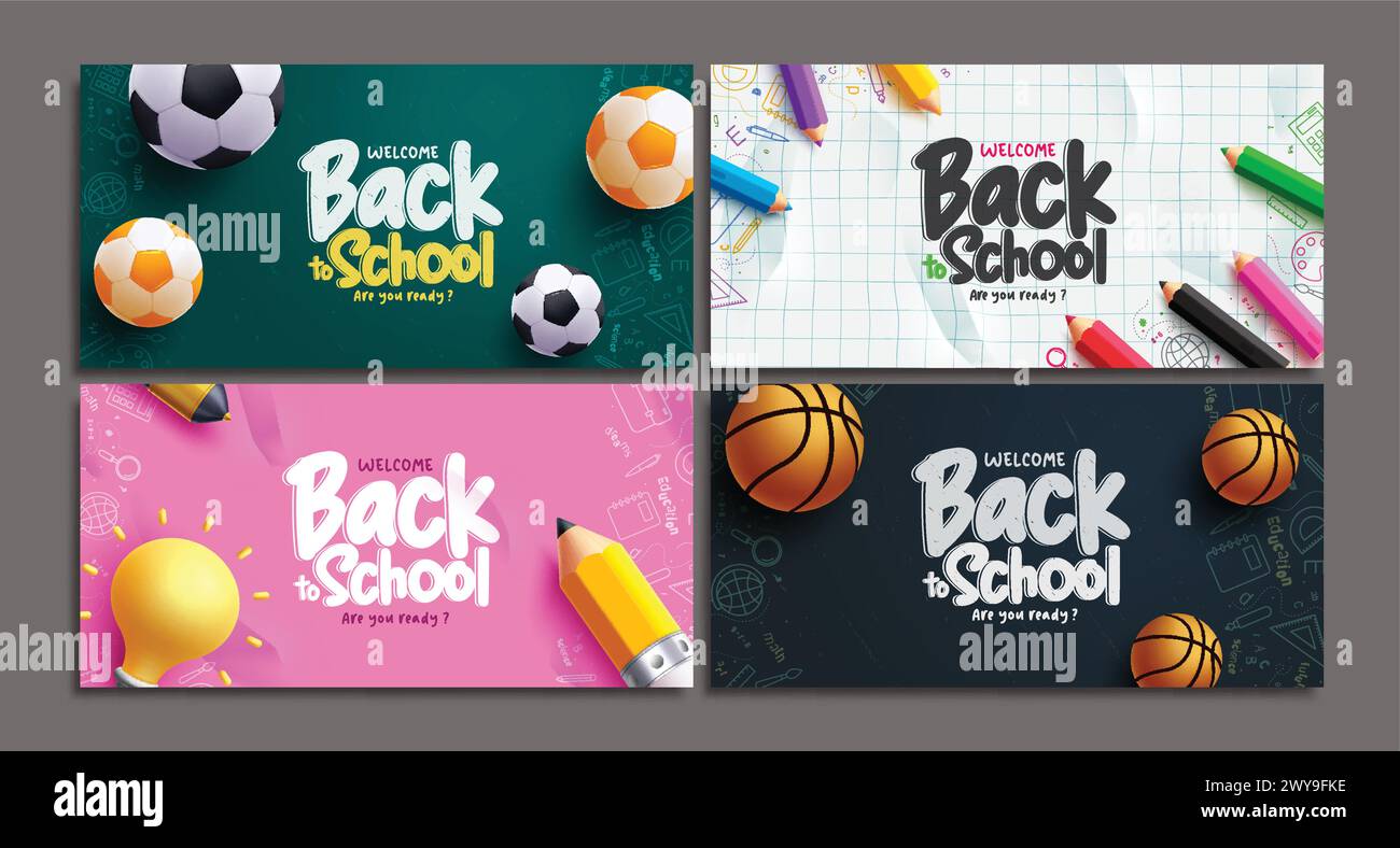 Back to school greeting vector set banner. Welcome back to school text ...