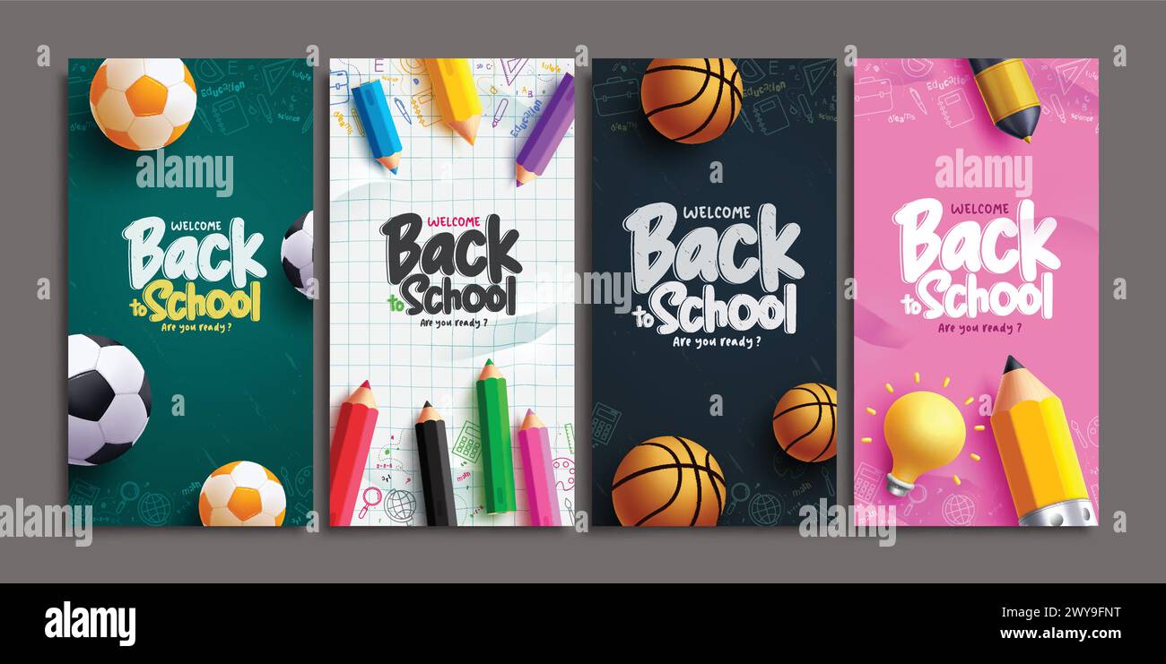 Back to school greeting vector poster set. Welcome back to school text ...