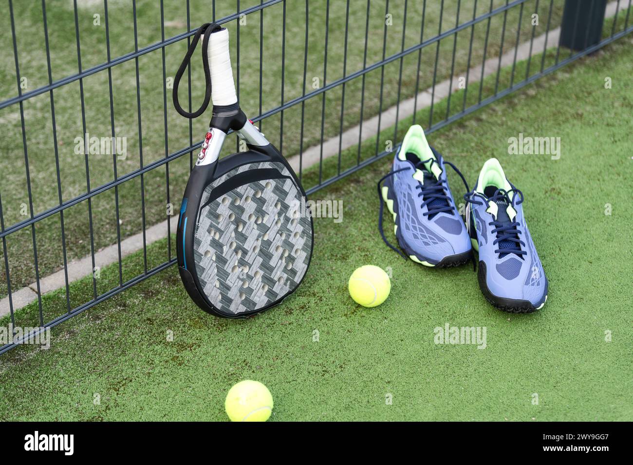 Paddle tennis objects and court Stock Photo - Alamy